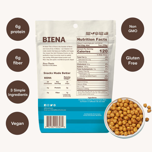 Sea Salt Roasted Chickpeas | Biena Crunchy Chickpea Snacks - Biena Snacks