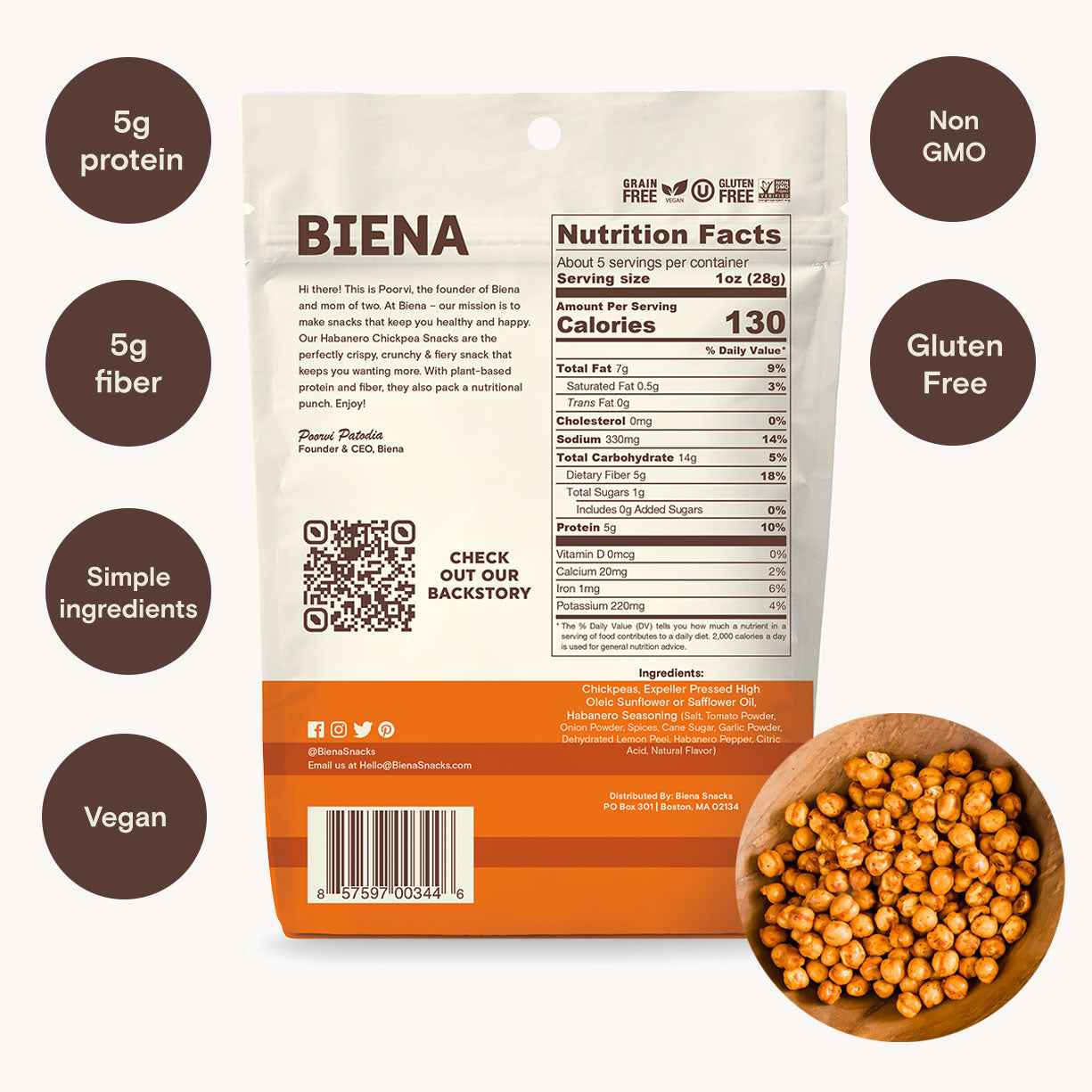 Habanero Roasted Chickpeas | Biena Crunchy Chickpea Snacks - Biena Snacks